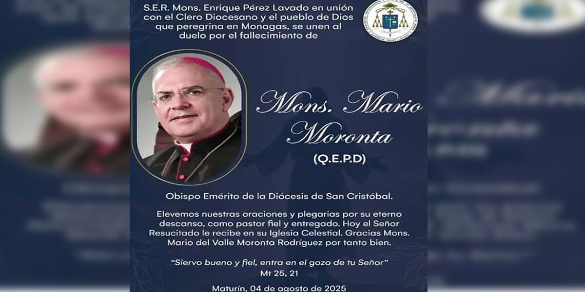 Diócesis de Maturín se une al luto por fallecimiento de Mons. Mario Moronta